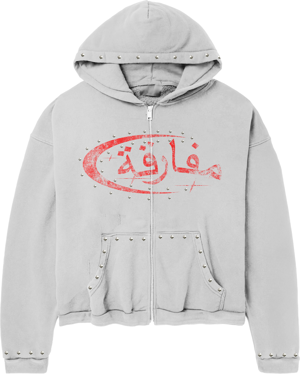 "PARADOX" ARABIC ZIP-UP HOODIE (GREY/RED) – Paradox Lab
