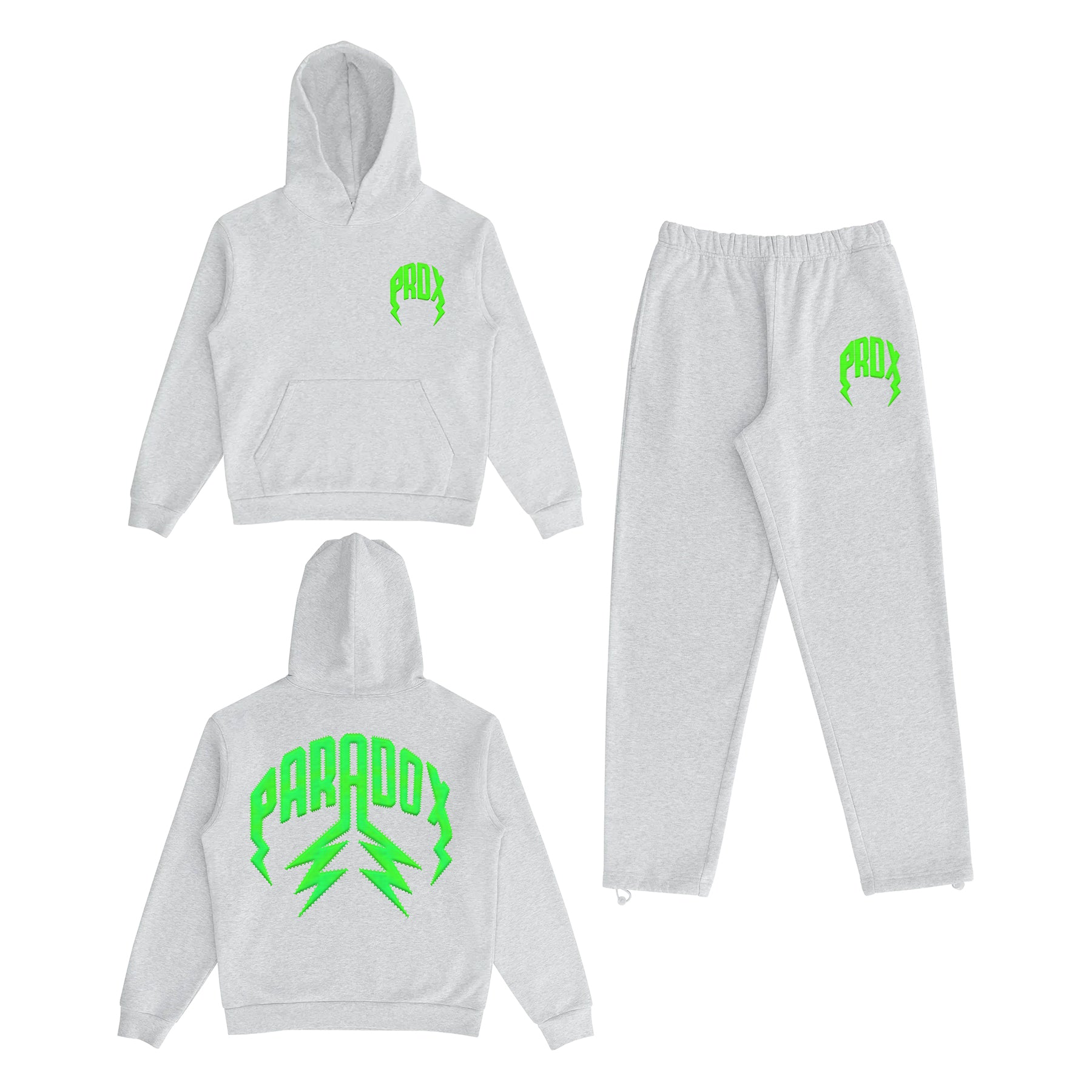 Lightning arc logo sweatsuit (GREY/GREEN) – Paradox Lab