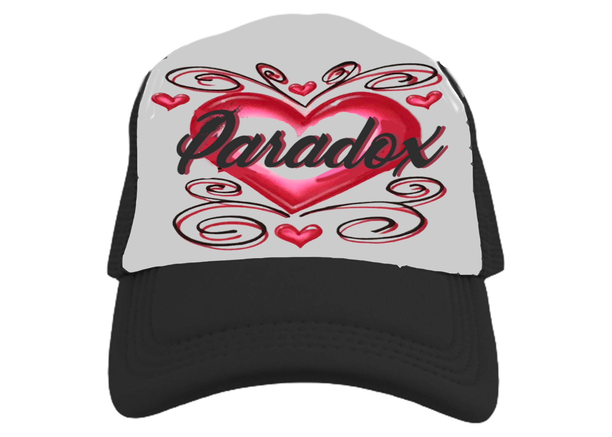 TRUCKER HAT AIRBRUSHED HEARTS (BLACK/WHITE) – Paradox Lab