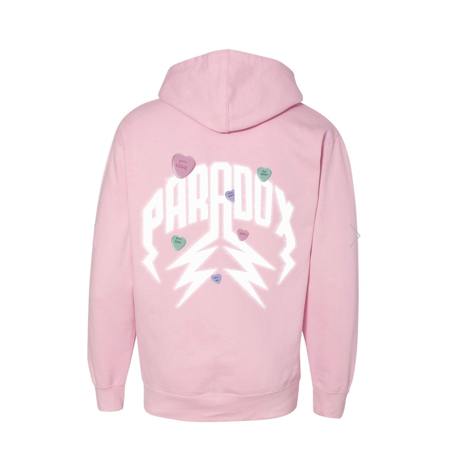 "CANDY HEARTS" LIGHTING ARC LOGO PULL-OVER HOODIE (PINK) – Paradox Lab